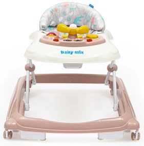 Dětské chodítko Baby Mix s volantem a silikonovými kolečky růžové
