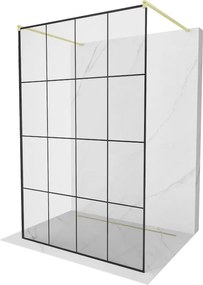Mexen Kioto, sprchová zástěna Walk-In 140 x 200 cm, 8mm sklo černý vzor, ​​zlatý matný profil, 800-140-002-55-77