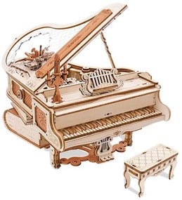 RoboTime 3D dřevěná skládačka hrací skříňky Kouzelné piano (mechanický pohon)