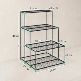 4-patrový stojan na rostliny, výška 110 cm Stojan na květiny s 24 klipy, ocelová police na rostliny Tmavě zelená barva
