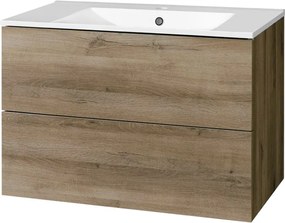 Mereo Mereo, Aira, koupelnová skříňka s keramickým umyvadlem 81 cm, bílá, dub, šedá, CN741
