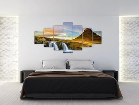 Obraz hory a vodopádů na Islandu (210x100 cm)
