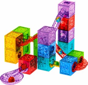 LEAN Toys Magnetické stavební kostky – kostky, kuličková dráha, barevné, 33 ks.