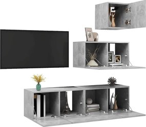 4dílný set TV skříněk betonově šedý kompozitní dřevo 3079154