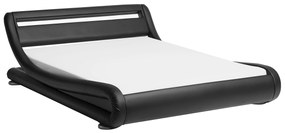 Černá kožená postel s LED světlem 180x200 cm AVIGNON Beliani