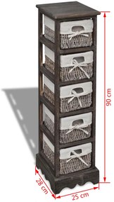 vidaXL Marketos Dřevěný úložný regál s 5 proutěnými košíky hnědý