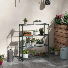 Outsunny Stojan na rostliny 4-patrový regál na květináče s ocelovou konstrukcí pro zahradu a patio 89x28x107 cm Tmavě zelená