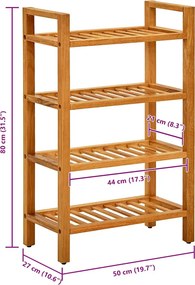 Botník se 4 policemi 50 x 27 x 80 cm masivní dubové dřevo 331746