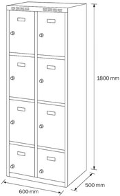 Alfa 3 Šatní skříňka S6 s úložnými boxy, 8 boxů, 1800 x 600 x 500 mm, otočný zámek, tmavě šedé dveře
