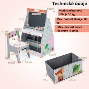 Dětský víceučelový oboustranný stojan na kreslení 3v1 se stoličkou, šedý TP10174GR