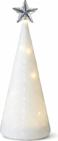 LED svítící stromeček skleněný, bílý, 22 cm, čirá hvězda