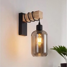 BRILAGI - Nástěnné svítidlo WOOD GLASS 1xE27/60W/230V borovice/černá/kouř šedá