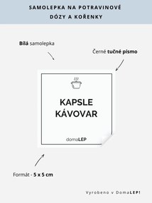 KAPSLE KÁVOVAR – bílá samolepka na dózu, tučné písmo, 5 × 5 cm | DomaLEP