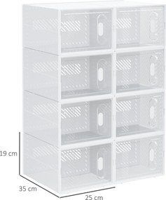 HOMCOM Botník DIY zásuvný s 8 přihrádkami, obdélníkový botník, plast, průhledný, 25x35x19cm| Aosom