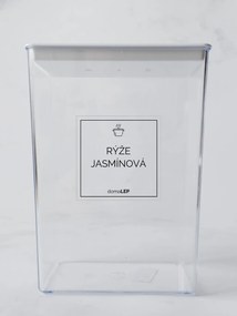 RÝŽE JASMÍNOVÁ – průhledná samolepka na dózu, základní písmo, 5 x 5 cm | DomaLEP