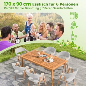 Costway Zahradní stůl akátové dřevo velký pro 6 osob – 170 × 90 cm, přírodní