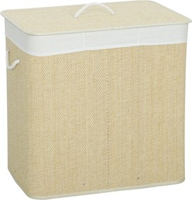 HOMCOM bambusový koš na prádlo s víkem, 144 l, 3 přihrádky, pratelná vložka, madla, 60×40×60 cm, krémový | Aosom