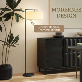 HOMCOM Stojací lampa, stojací svítidlo, objímka E27, černá, stínidlo z bílého textilu, nožní spínač, železo, 47 x 37 x 153 cm
