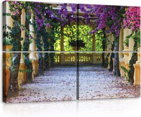 Obraz 120x80 Altán alej pergola květiny bugenwilla fialová růžová zeleň