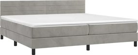 Box spring postel s matrací a LED světle šedá 200x200 cm samet 3134483