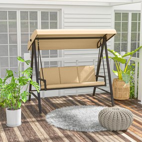 3-Sitzer Hollywoodschaukel, Gartenschaukel, verstellbares Sonnendach, 200 cm x 125 cm x 175 cm, Beige + Braun