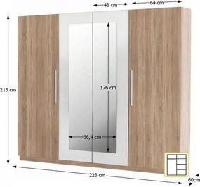 Ložnicový komplet (skříň, postel a 2 noční stolky), dub sonoma / bílá, MARTINA