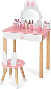 Costway Dětský toaletní stolek s taburetem Princess růžová + – 60 × 34 × 103 cm