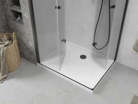 Mexen Lima Duo, sprchový kout s 2-křídlými skládacími dveřmi 80 (dveře) x 70 (dveře) cm, 6mm čiré sklo, černý profil + slim sprchová vanička 5cm bílá s černým sifonem, 856-080-070-70-02