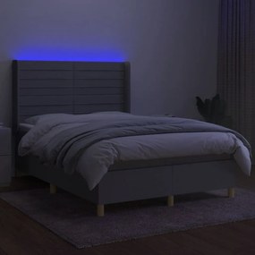 Box spring postel s matrací a LED světle šedá 140x190 cm textil 3138949