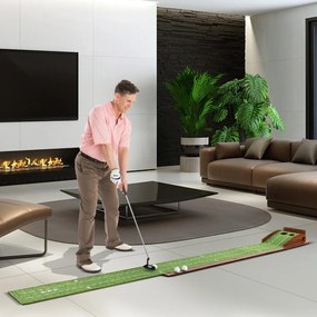 Costway Golfová podložka na patování s 2 jamkami a 3 golfovými míčky a umělým