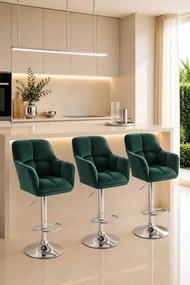 LuxuryForm DESIGN Barová židle AMALFI VELUR na stříbrné kulaté podstavě - zelená