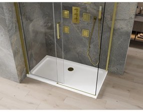 Mexen Omega posuvný sprchový kout 140 x 70 cm, 8mm sklo, zlatý profil-čiré sklo + slim sprchová vanička 5cm, 825-140-070-50-00-4010