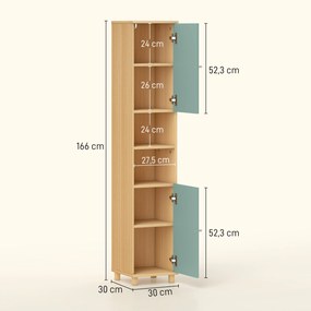 HOMCOM koupelnová skříňka Úložná skříňka 2 skříňky 2 otevřené přihrádky nastavitelné police 30 x 166 cm, zelená
