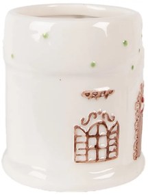 Bílo-červený vánoční keramický hrneček perníkový domeček – 14x9x10 cm