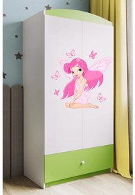 Dětská skříň Babydreams 90 cm víla s motýlky zelená