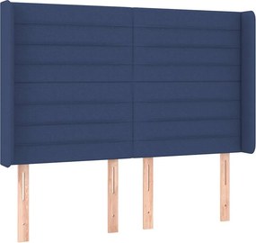 Čelo postele s LED modré 147 x 16 x 118/128 cm textil 3124192