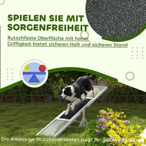 PawHut houpačka pro psy, dřevěná houpačka pro agility, protiskluzová rampa pro psy do 30 kg, pro rovnováhu, 180 x 30 x 30 cm Bílá