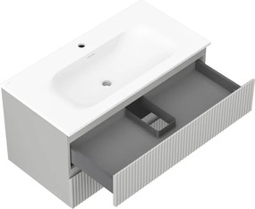 Mexen Rivel, koupelnová skříňka 90 cm s umyvadlem Vela, 2 zásuvky, drážkovaná, šedá matná/bílá, 91A20-09047-2-BFF62-W23M01