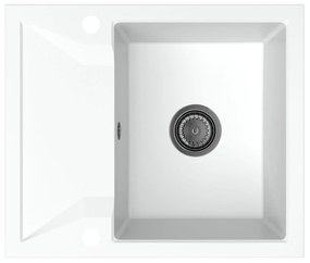 Sink Quality Obsidian, kuchyňský granitový dřez 590x500x210 mm + černý sifon, bílá, SKQ-OBS.W.1KKO.XB