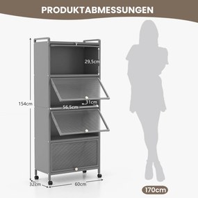 Costway Vysoká kuchyňská skříňka s kolečky a amp; Sklopná dvířka PC Kuchyňská