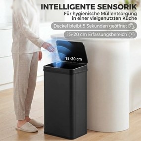 HOMCOM bezdotykový odpadkový koš 50 l, nerez, černý