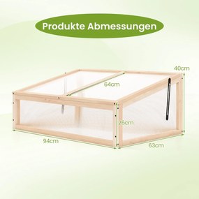 Costway Skleníkový skleník dřevěný vyvýšený záhon s průhlednou skládací střechou