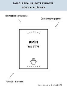 Samolepka na kořenky KMÍN MLETÝ průhledná 3 × 4 cm tučné písmo