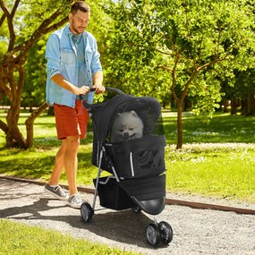Skládací kočárek PawHut pro psy - kočárek pro malé psy s úložným košíkem, síťovými okny a 2 univerzálními koly, nosnost 15 kg, rozměry 75x45x97 cm, č…