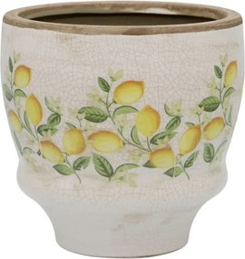 Béžový antik keramický květináč s citróny Limone Blossom - Ø 14*15 cm
