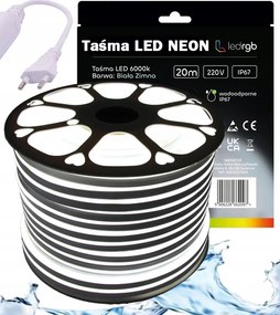 Set Led pásek Neon 220V 230V 20m 6000K Bílý Studený Napájecí Zdroj IP67 120/m