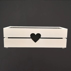 AMADEA Dřevěný obal s truhlíkem se srdcem bílý, 52x21,5x17cm Český výrobek