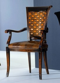 Stylová židle s opěrkami hnědá kůže zlato černý efekt 58x58x100