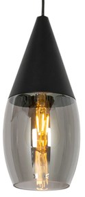 Moderní závěsná lampa černá s kouřovým sklem - Drop