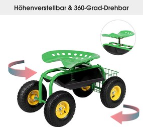 Costway Zahradní sedátko s kolečky 360 ° otočné, výškově nastavitelné